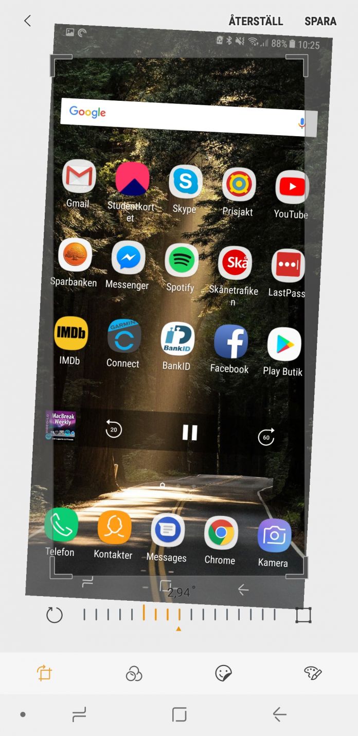 Skärmdump med Samsung Galaxy S8, S8+, Note 8 och A8