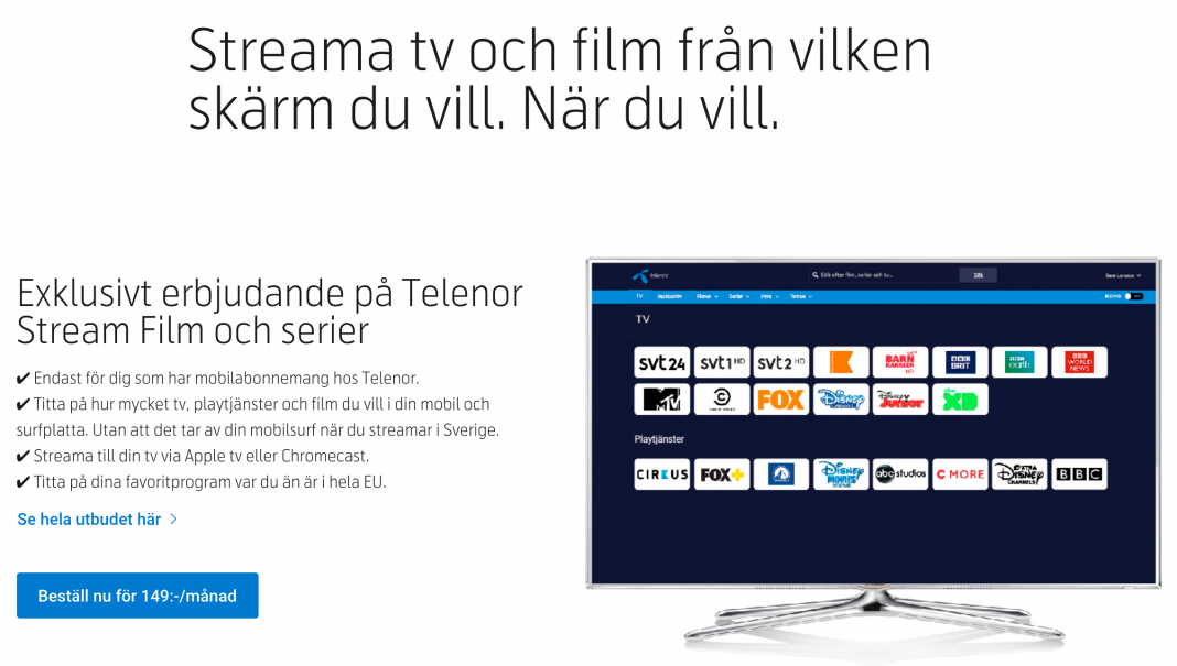 Telenor ger frisurf till egen TV-tjänst – väcker frågor